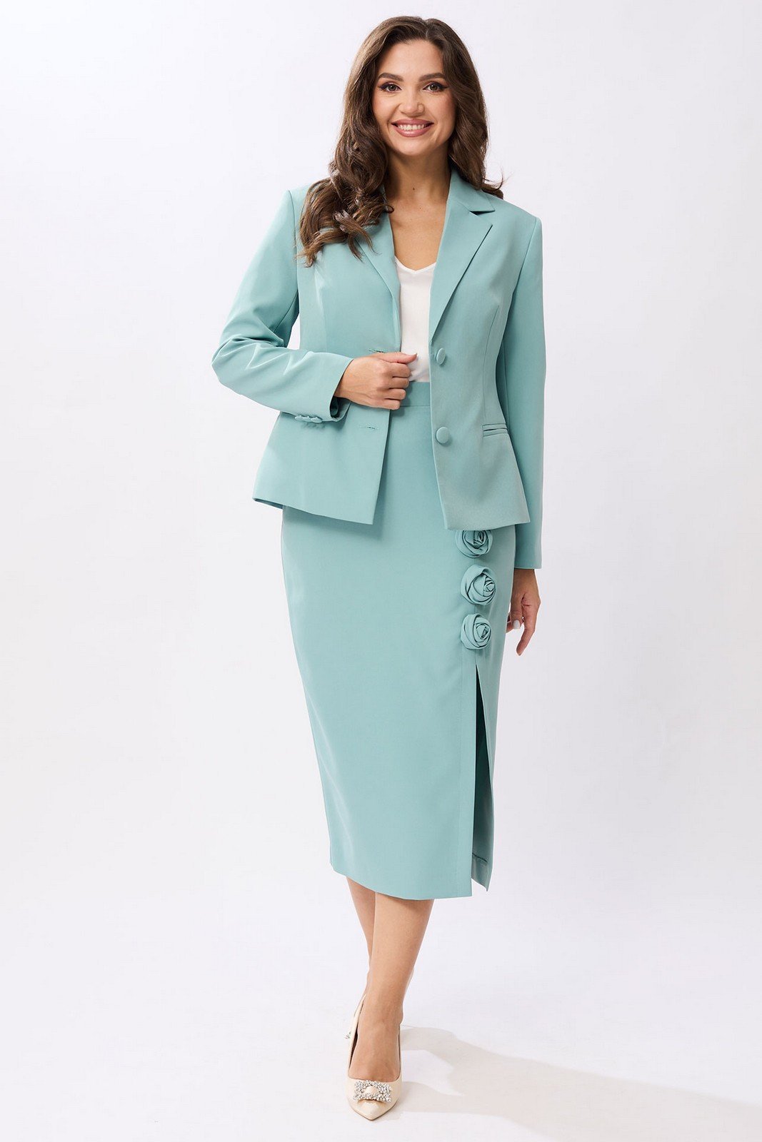 Костюм с юбкой 1128 зеленый MisLana купить в интернет магазине Велесмода